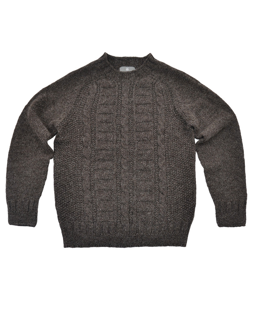 Mens undyed brown wool Gansey Jumper knitted in Scotland with cables ...