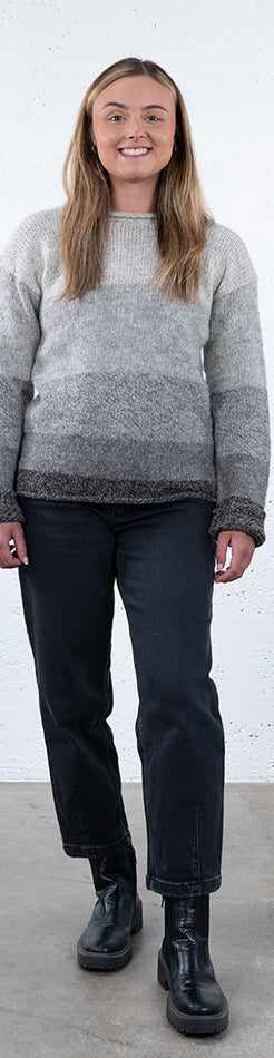 Womens natural undyed Scottish wool striped jumper with feature cuffs ...