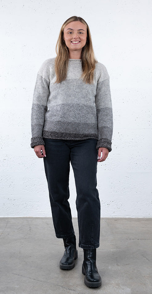 Womens natural undyed Scottish wool striped jumper with feature cuffs ...