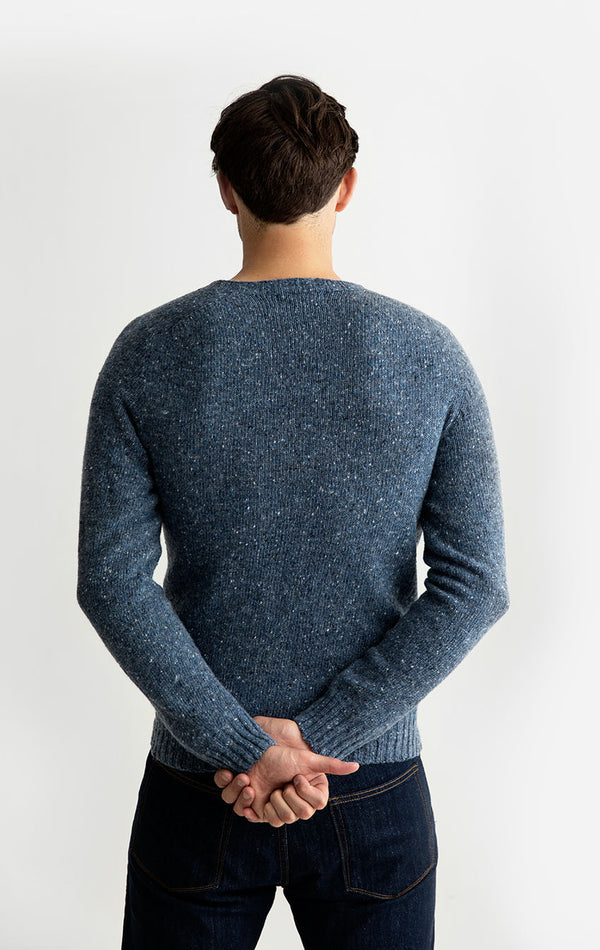 Blue Mens Donegal Merino Lambs wool Seamless Saddle Shoulder Jumper ...