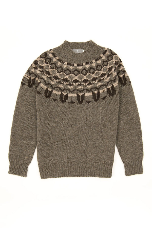 Mens Scottish Fair isle Yoke Jumper in "Brodgar" pattern - oyster brown ...