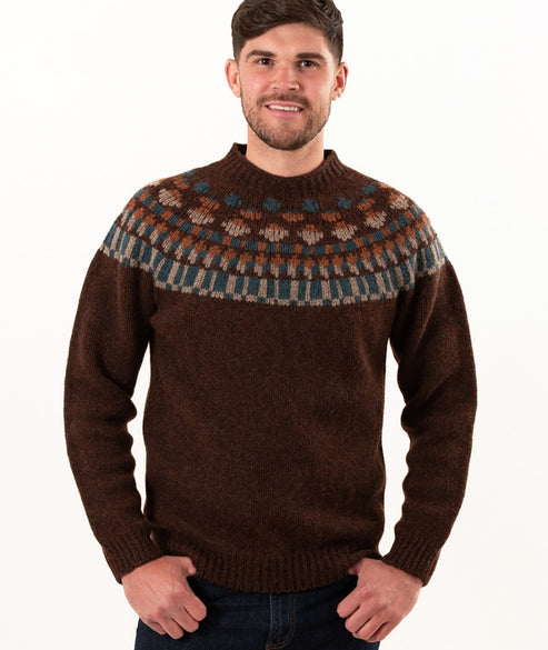 Fair isle Jumper for men in "Staffa" pattern - Coffee brown, rust and ...