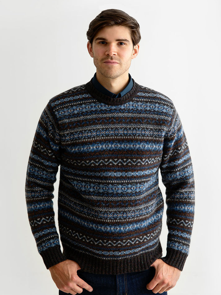 Mens Fair isle "Kinnaird" Jumper in midnight colourway with patterns in ...