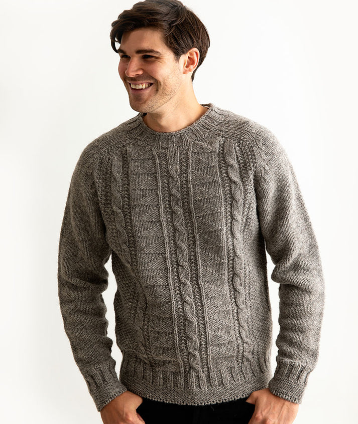 Mens Natural Gansey Jumper knitted in Scotland with cables and textural ...