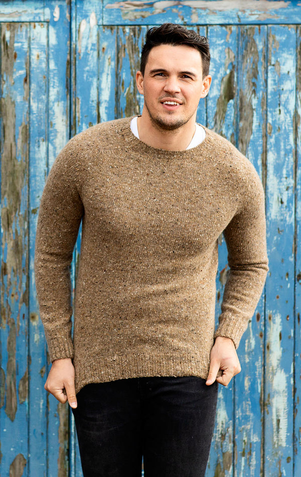Sand Mens Donegal Merino Lambs wool Seamless Saddle Shoulder Jumper ...