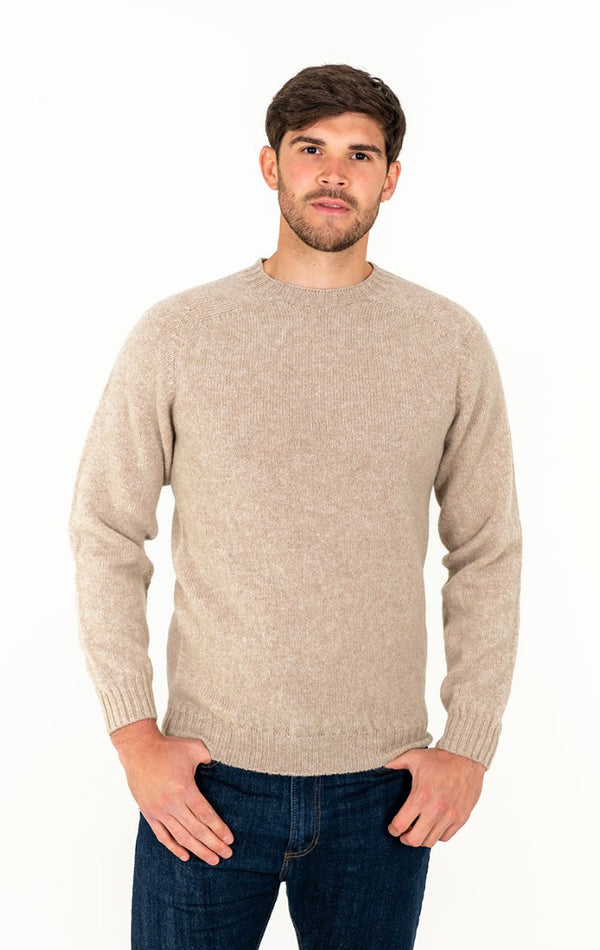 Mens Seamless Saddle Shoulder Shetland Jumper in neutral Oatmilk beige ...