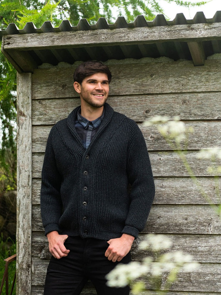 Mens Shawl collar Cardigan. Knitted in Scotland in warm pure wool ...