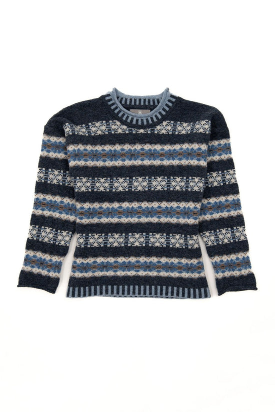 Womens Scottish wool fair isle jumper in Pitmedden pattern - denim blue ...