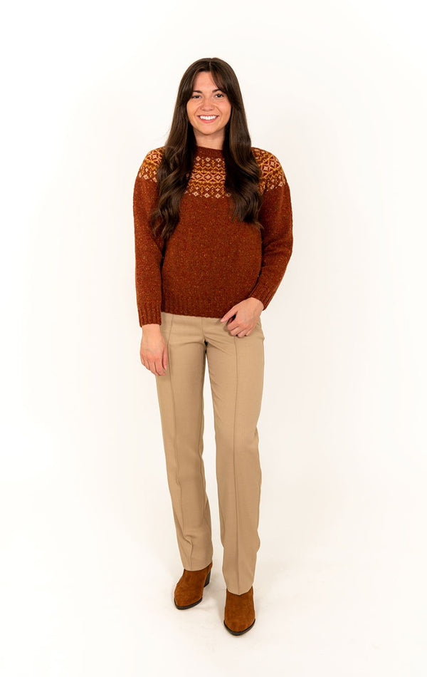 Womens Scottish Wool Croft Yoke Fair Isle Jumper in Rust brown – The ...