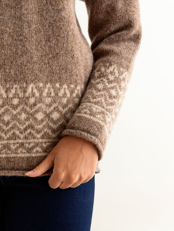 Womens Scottish Wool Relaxed Fair Isle Jumper in Nutmeg brown – The ...