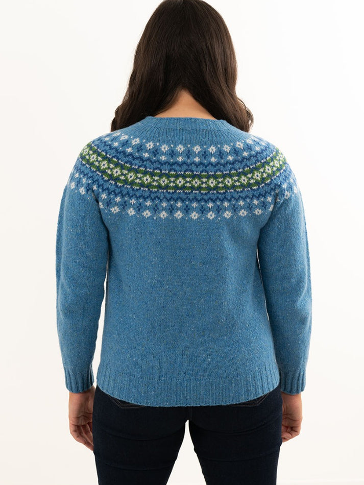 Womens Blue Fair Isle Jumper in Donegal Wool with Croft yoke pattern in ...