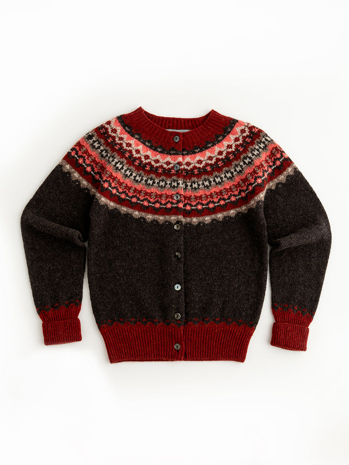 Womens Scottish Wool Crathie Fair Isle Cardigan in Brown – The Croft House