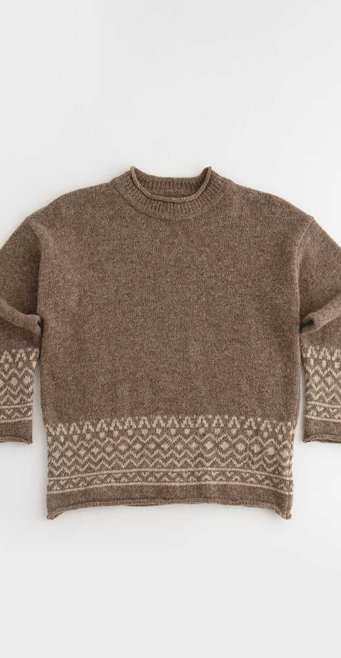 Womens Scottish Wool Relaxed Fair Isle Jumper in Nutmeg brown – The ...
