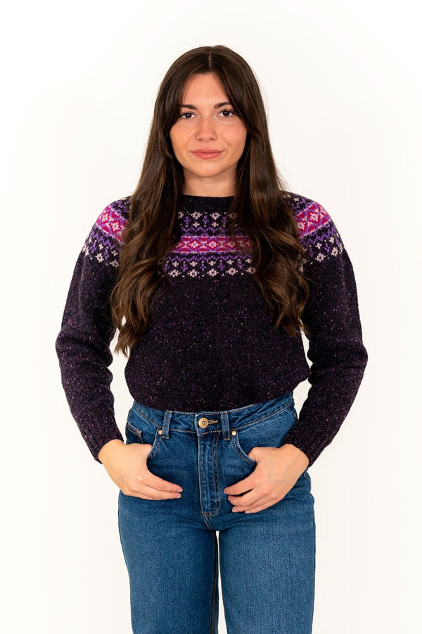 Womens Purple Scottish Wool Fair Isle Jumper with Croft yoke pattern ...
