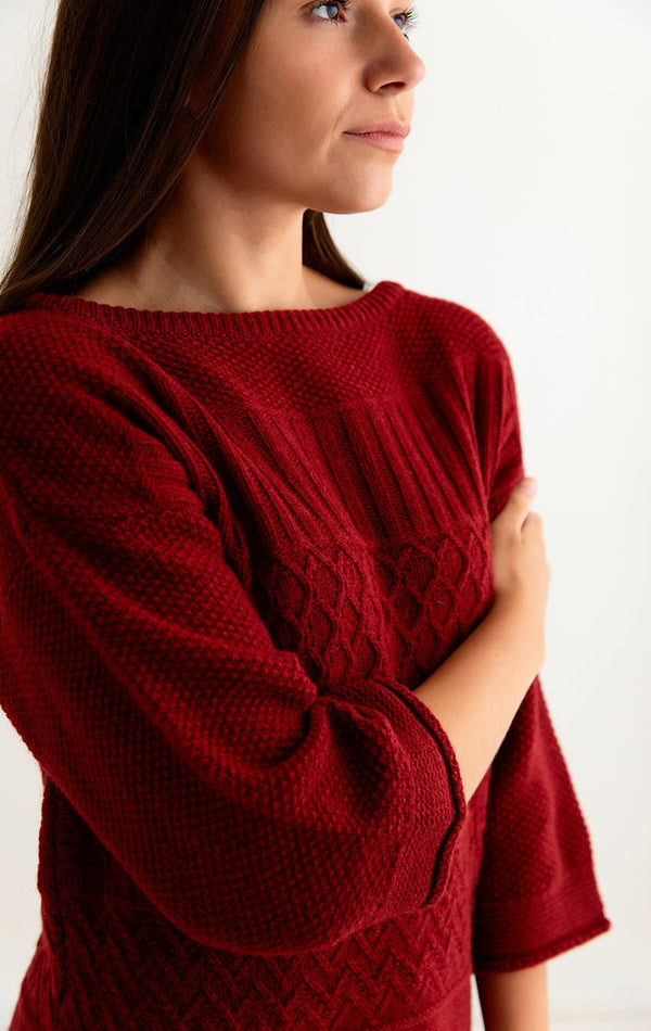 Womens Gansey Jumper in our modern "Boathouse" pattern. Russet Red ...
