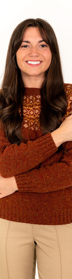 Womens Scottish Wool Croft Yoke Fair Isle Jumper in Rust brown – The ...