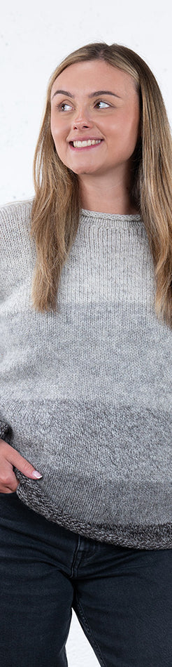 Womens natural undyed Scottish wool striped jumper with feature cuffs ...