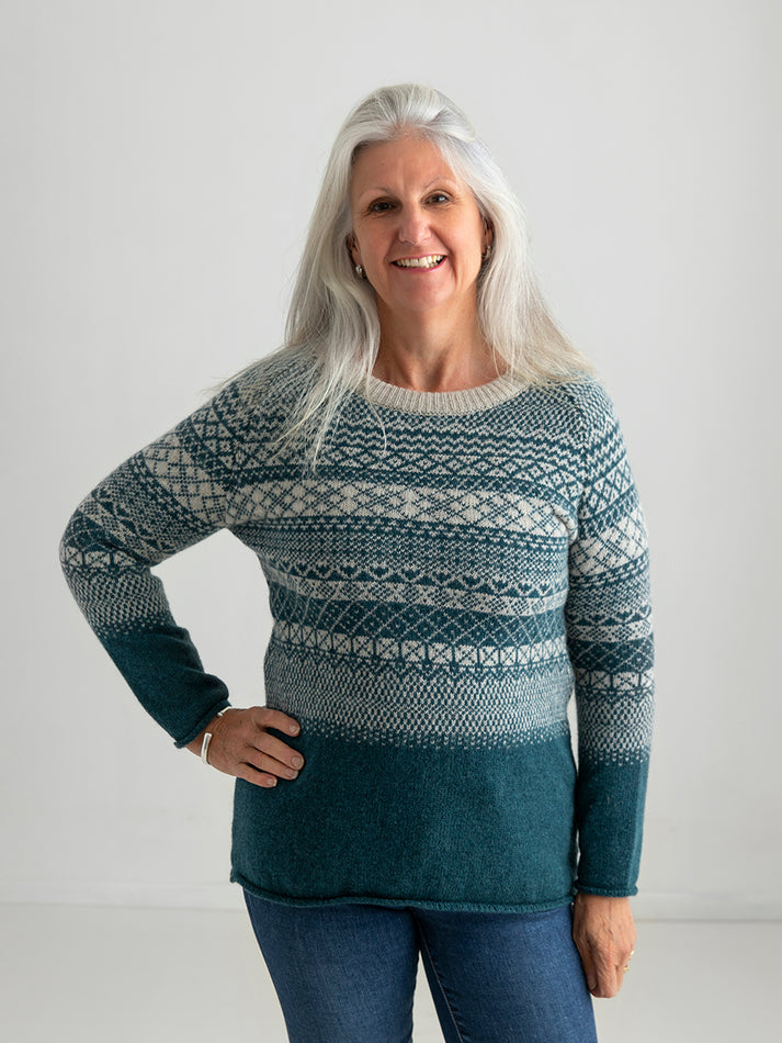 Womens Scottish Wool Lace Fair Isle Tunic Jumper in Storm – The Croft House
