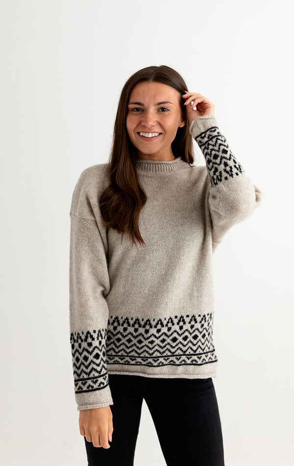 Womens Scottish Wool Relaxed Fair Isle Jumper in Putty beige – The Croft House