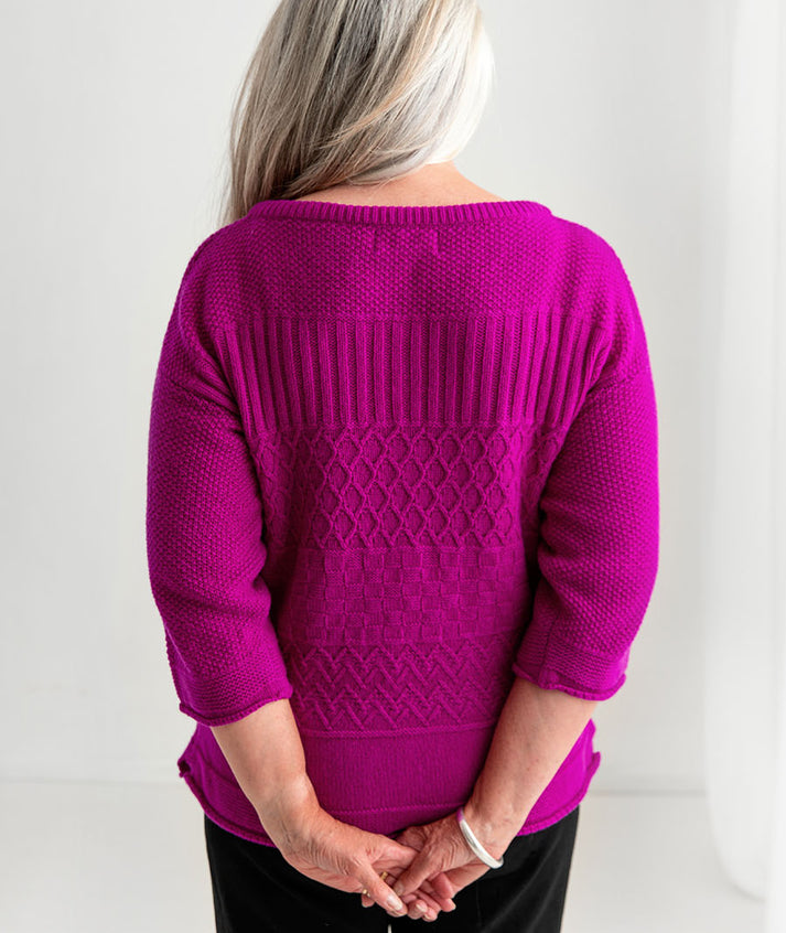 Womens Gansey Jumper in our modern "Boathouse" pattern. Fuchsia Pink ...