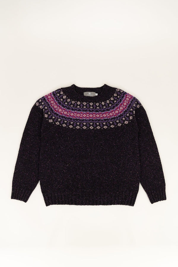 Womens Purple Scottish Wool Fair Isle Jumper with Croft yoke pattern ...
